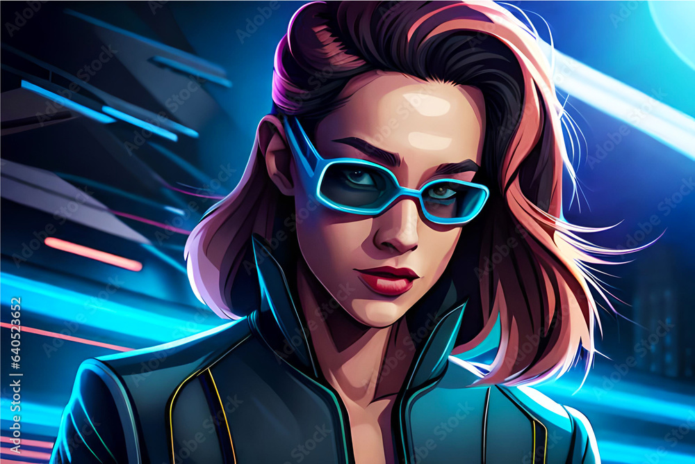 Futuristic 3D cartoon portrait of a cyberpunk character with neon ...