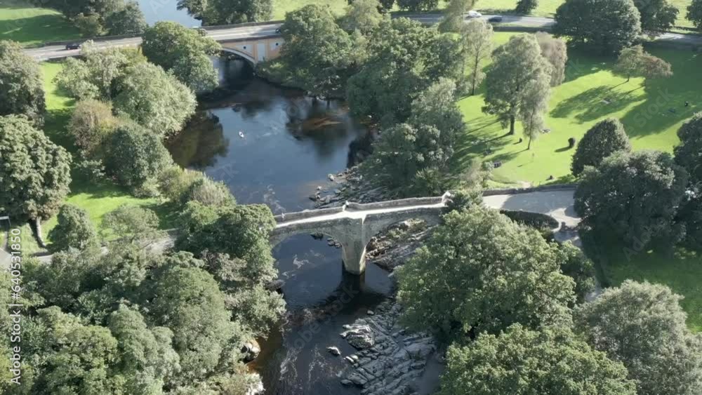 An aerial view of the Devil's Bridge at Kirkby Lonsdale on a summer ...