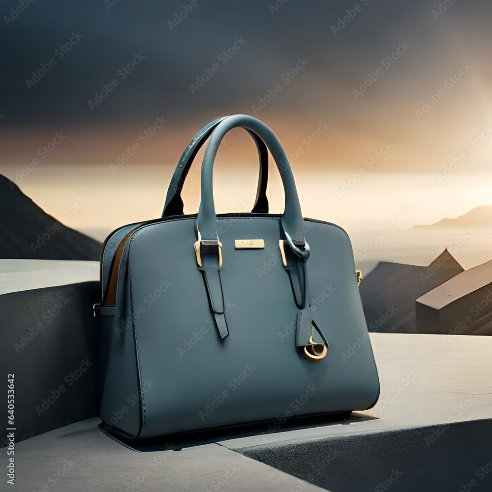 Beautiful trendy smooth youth women's handbag in gray color on a studio ...