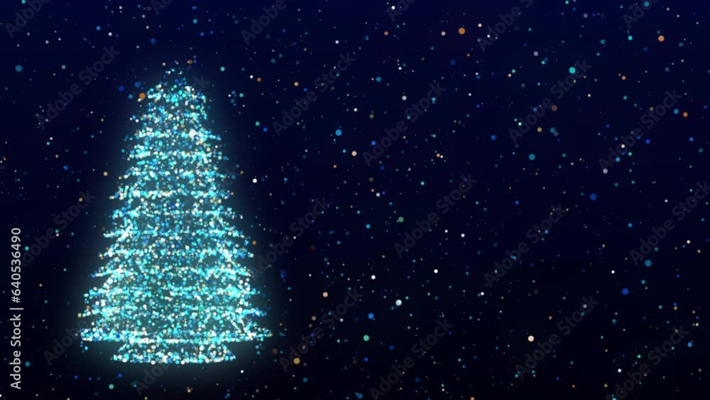 4k Glowing blue Christmas tree animation with light and particles. 4k ...