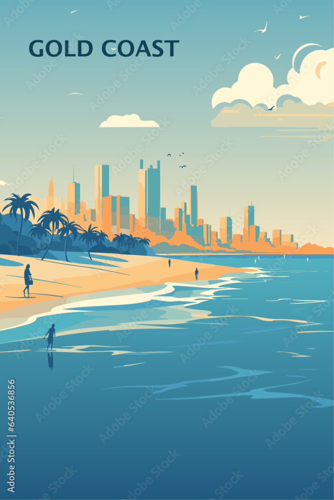 Australia Gold Coast city skyline poster with abstract shapes of ...