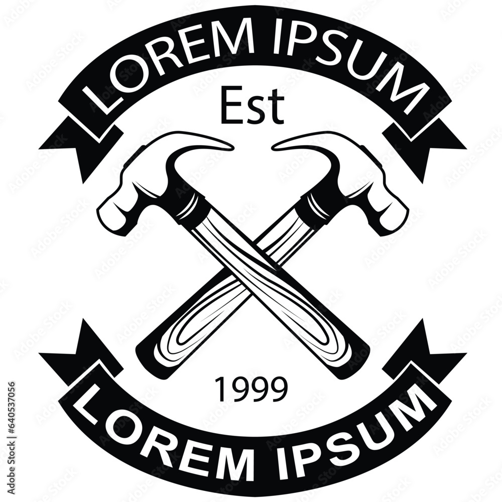Crossed hammer emblem design logo on transparent background. Carpenter ...