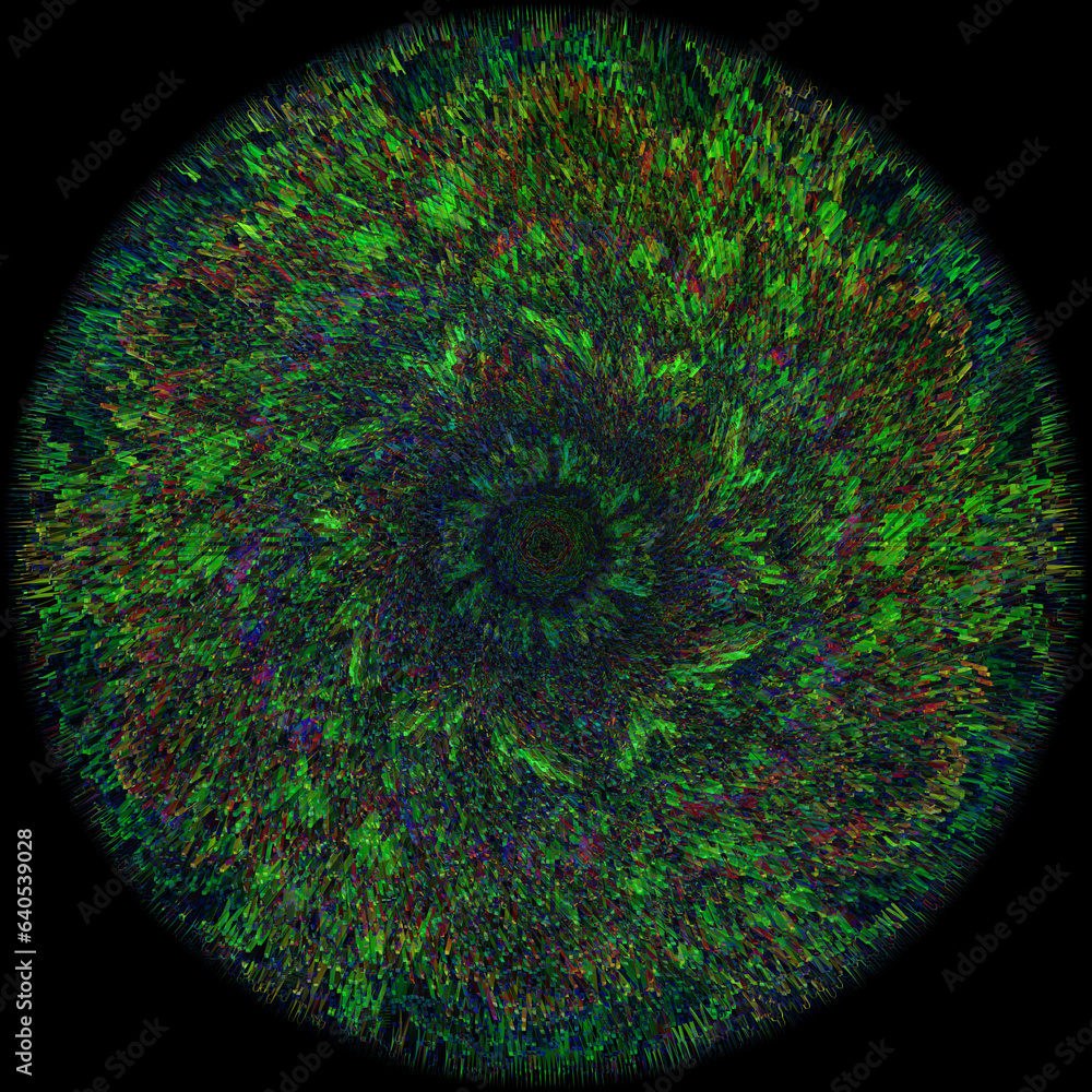 textured shades of bright green circular twisted design on a black ...