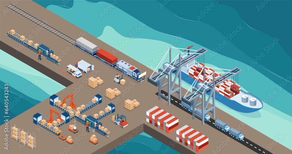 Maritime transport logistics with Steel Container Loading on Industrial ...