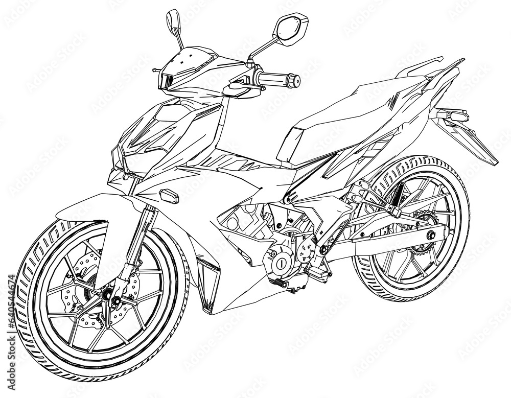 modern underbone motorcycle line art illustration on transparent ...