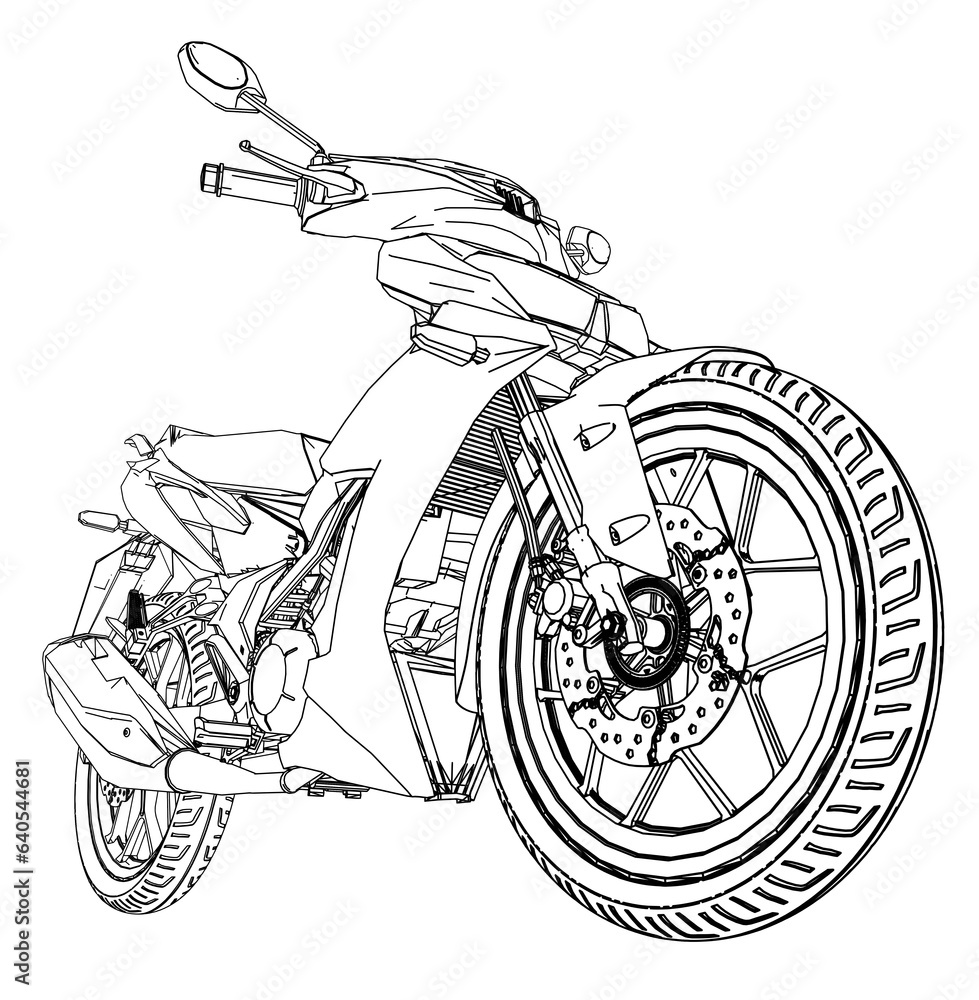 modern underbone motorcycle line art illustration on transparent ...