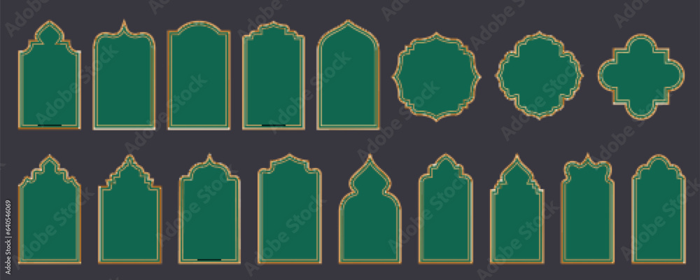 Ramadan window frame shapes. Islamic golden arches. Muslim mosque ...