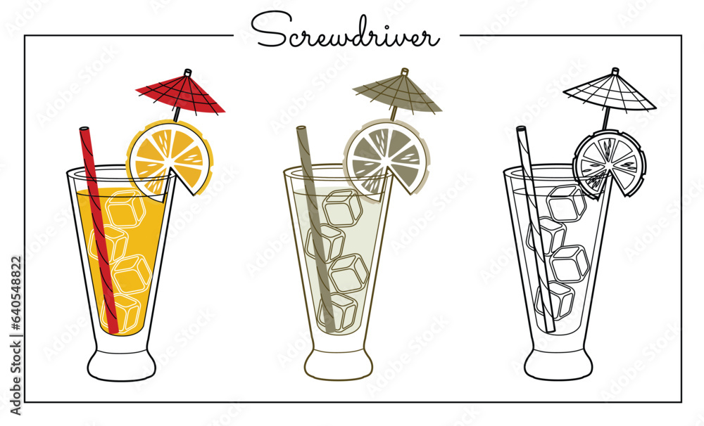 Alcohol drinks line art illustration. Vector illustration ScrewDriver ...