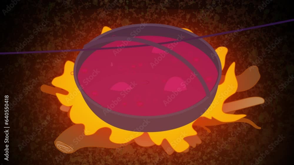 Delicious raspberry jam boiling in a cauldron on open fire. Summer ...