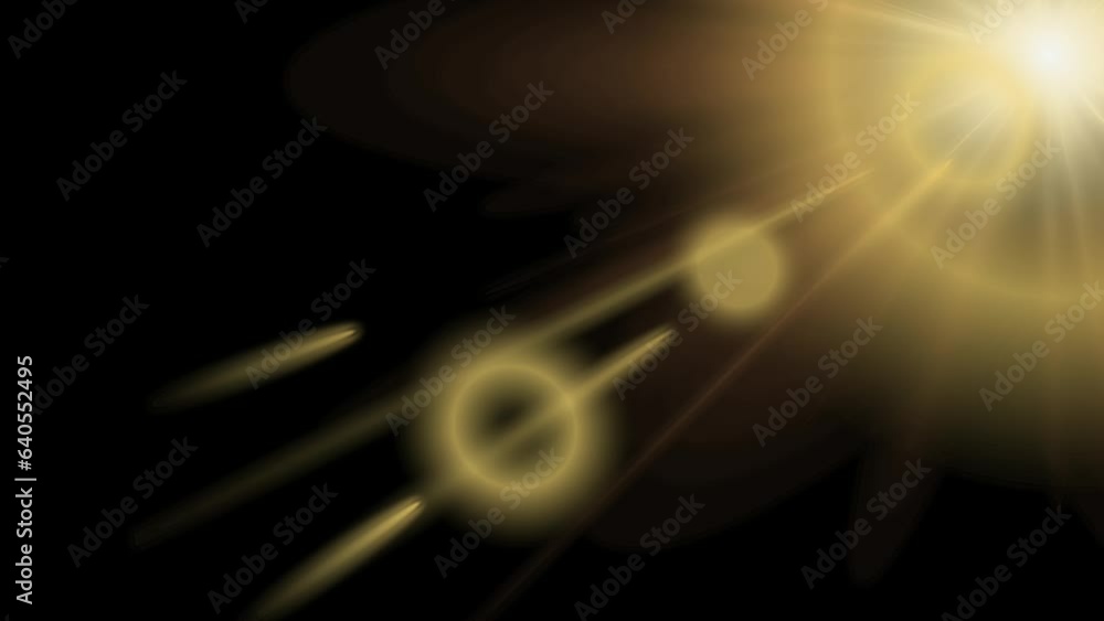 Lens golden flare sunlight light effect on transparent or black ...