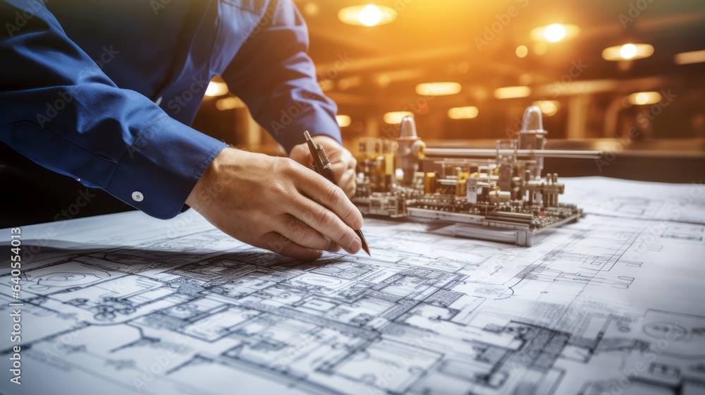 Construction and structure concept of engineer working drawing on ...