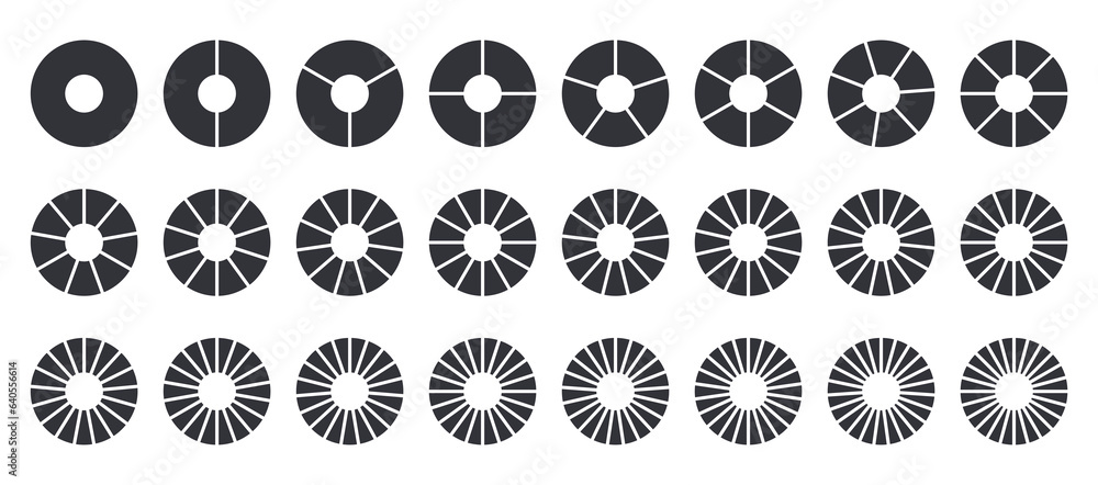 Circles divided into parts from 1 to 24. Black round chart for ...
