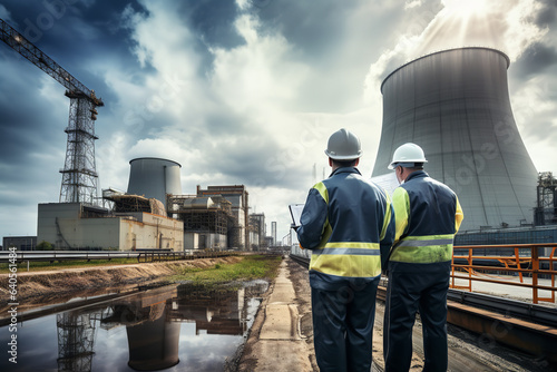 Inside the vast expanse of a nuclear plant, workers in uniforms and ...