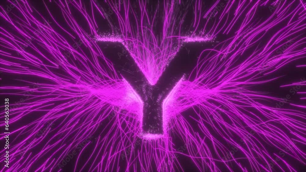 Letter Y Reveal in Glowing Neon Electric Field by Curved Rays and ...