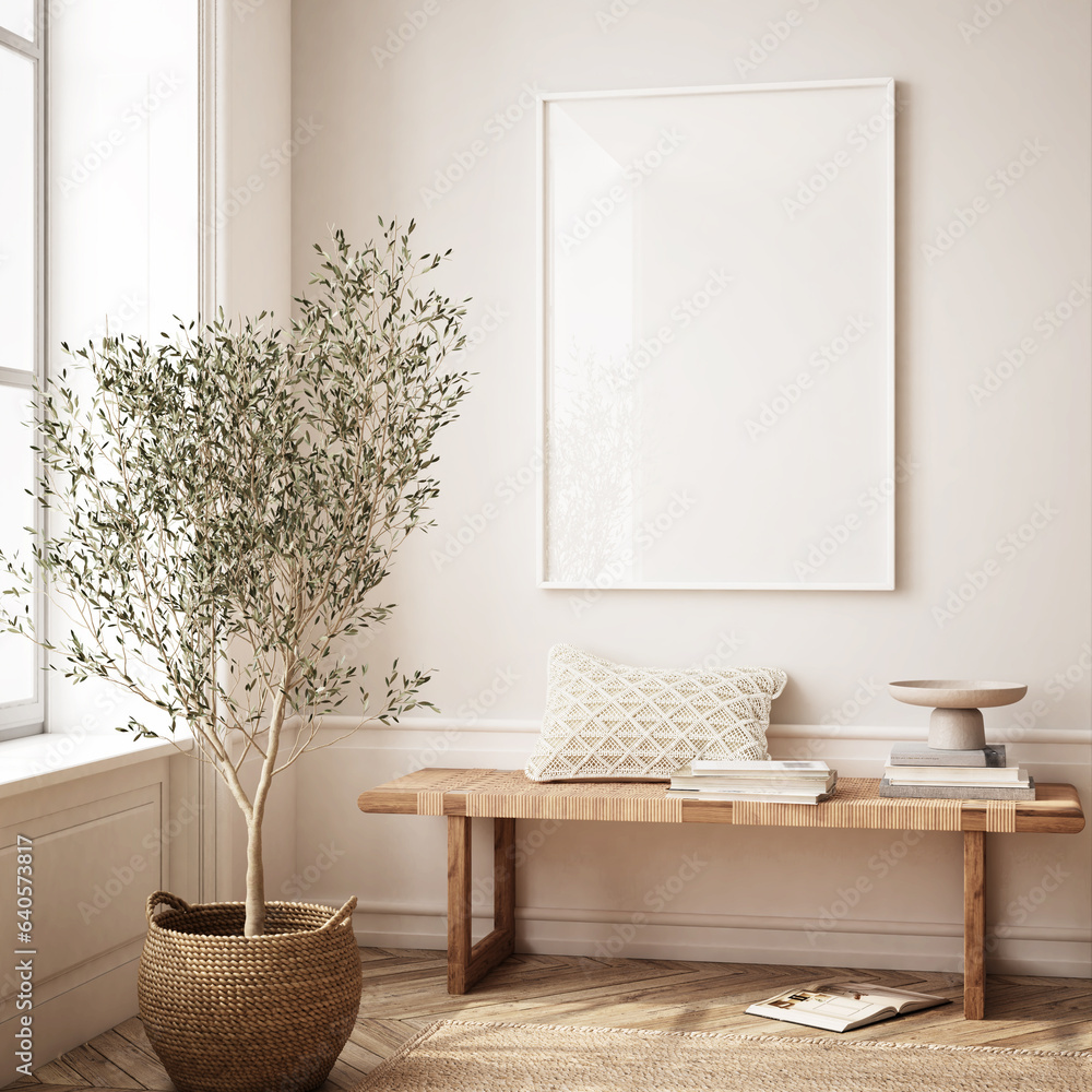 Single vertical ISO A0 frame mockup, reflective glass, mockup poster on ...