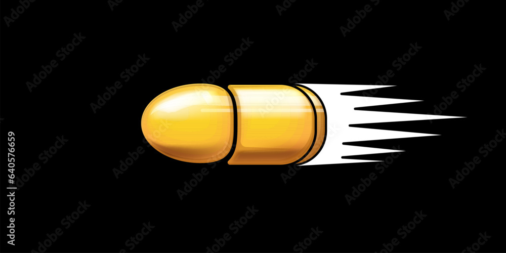 Cartoon golden vector bullet. Gun bullet clip art isolated on black ...