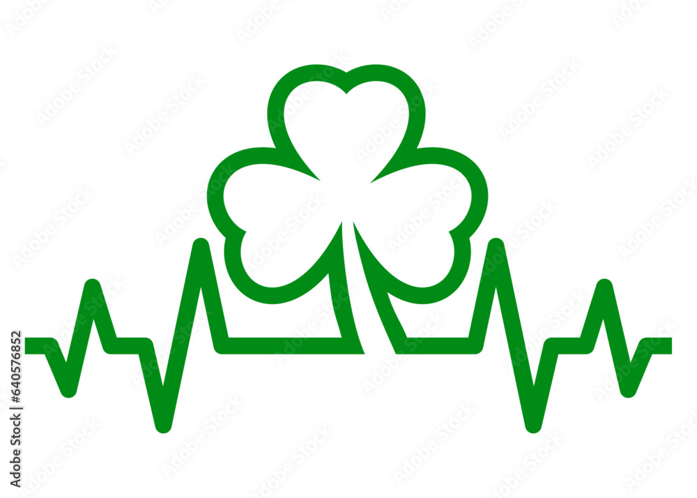 Día de San Patricio. Logo con silueta de shamrock de 3 hojas con línea ...