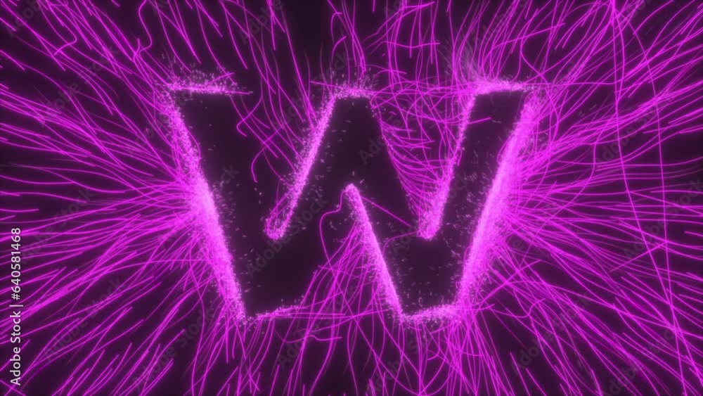 Letter W Reveal in Glowing Neon Electric Field by Curved Rays and ...