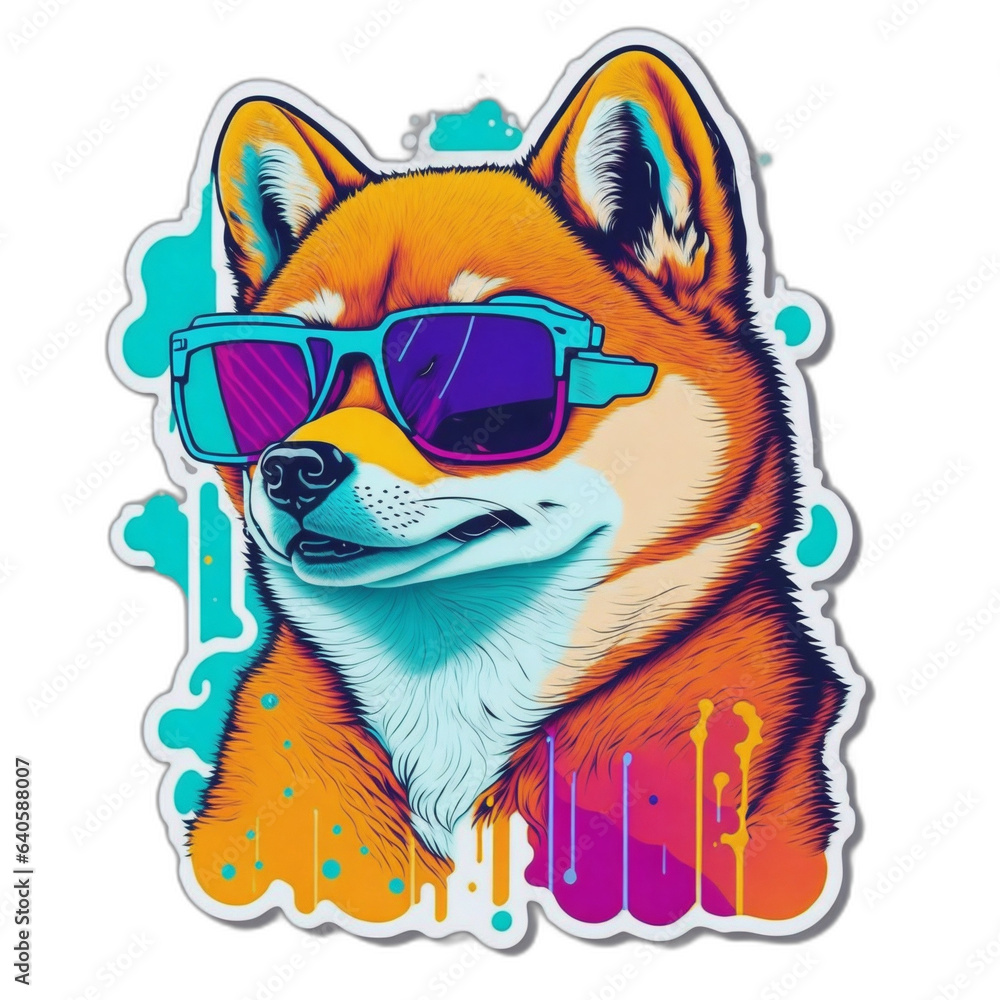 Cool and chilled Shiba Inu with sunglasses. Background removed, summer ...