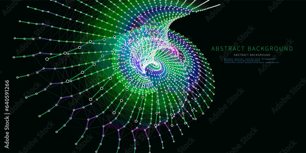 Abstract background twisting wireframe grid from color faces and ...