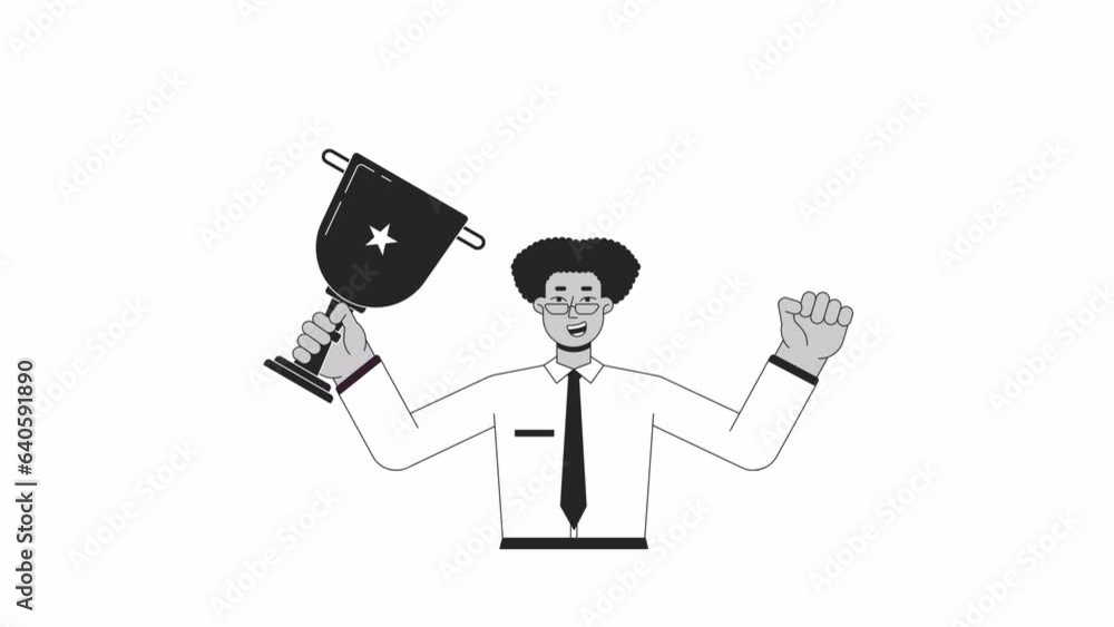 Celebrating achievements businessman bw outline 2D character animation ...