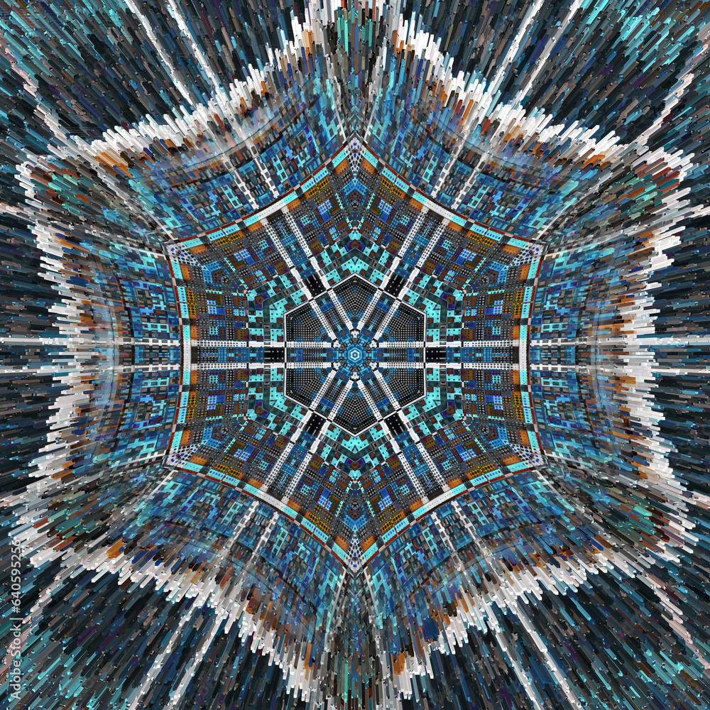 exploding hexagonal pattern and design in shades of grey and blue in ...