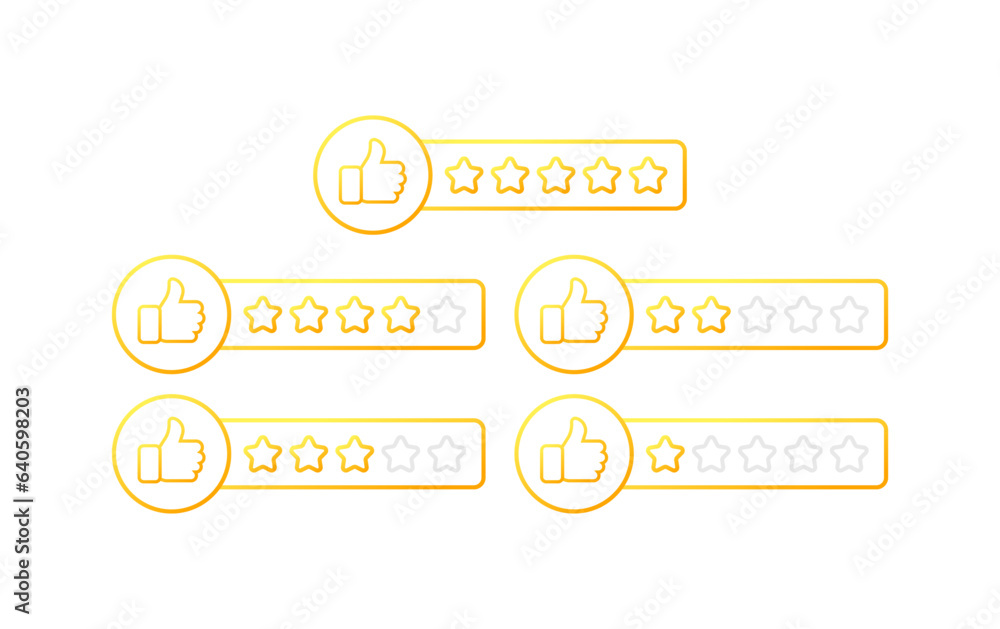 Star rating icons. Flat, yellow, thumbs up icons, star rating. Vector ...