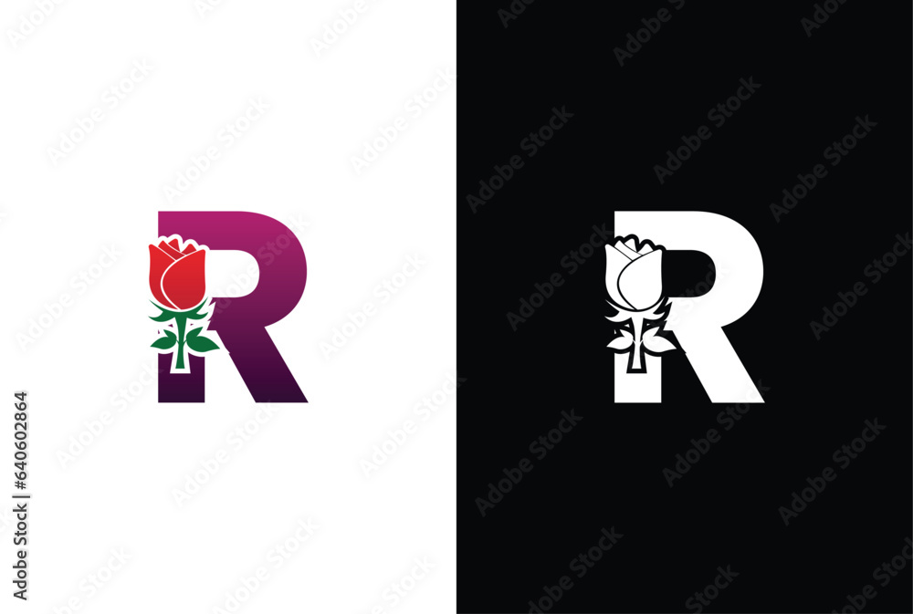 Initial R Rose logo. Letter R with rose for beauty and fashion logo ...