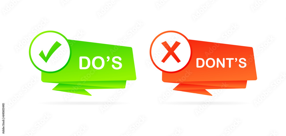 Do's and don'ts icons. Color, do's icon, dont's sign, tick and cross ...