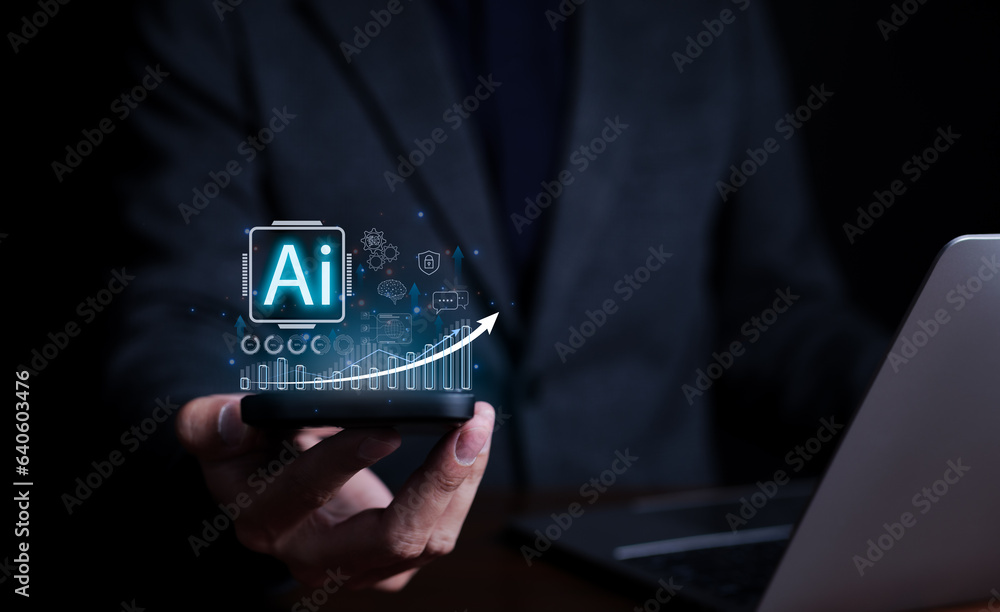Artificial Intelligence technology concept. Businessmen use AI ...
