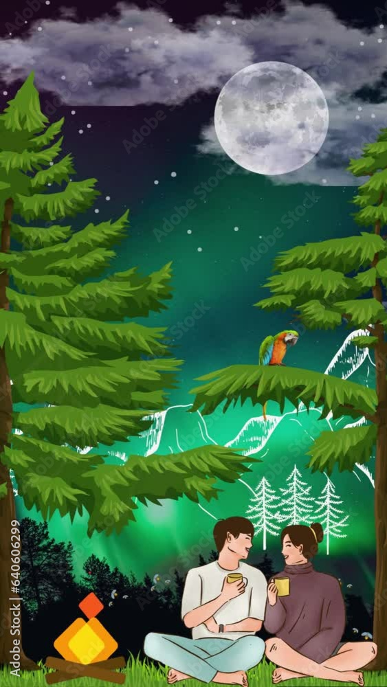 An animated vertical social media short video reel. A romantic couple ...