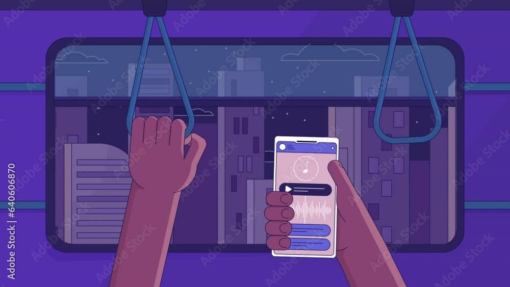 Pov listening music in subway train lo fi animated cartoon background ...