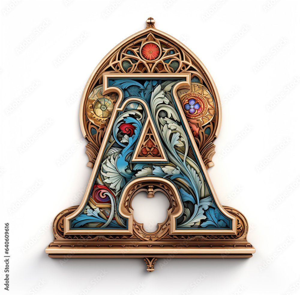 Gothic Cathedral-themed font, 3d render letter a surrounded by Rose ...