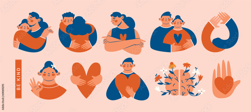 Hugs, embrace. Selfcare, mental health, love yourself, humanism ...
