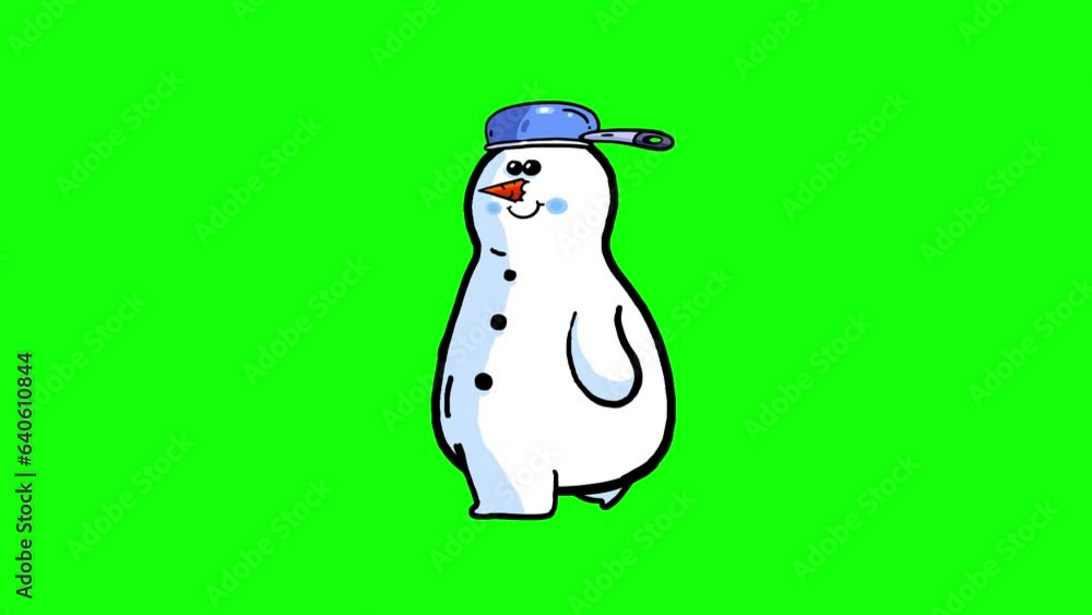 Vidéo Stock Cartoon single snowman with pan on head animation green ...
