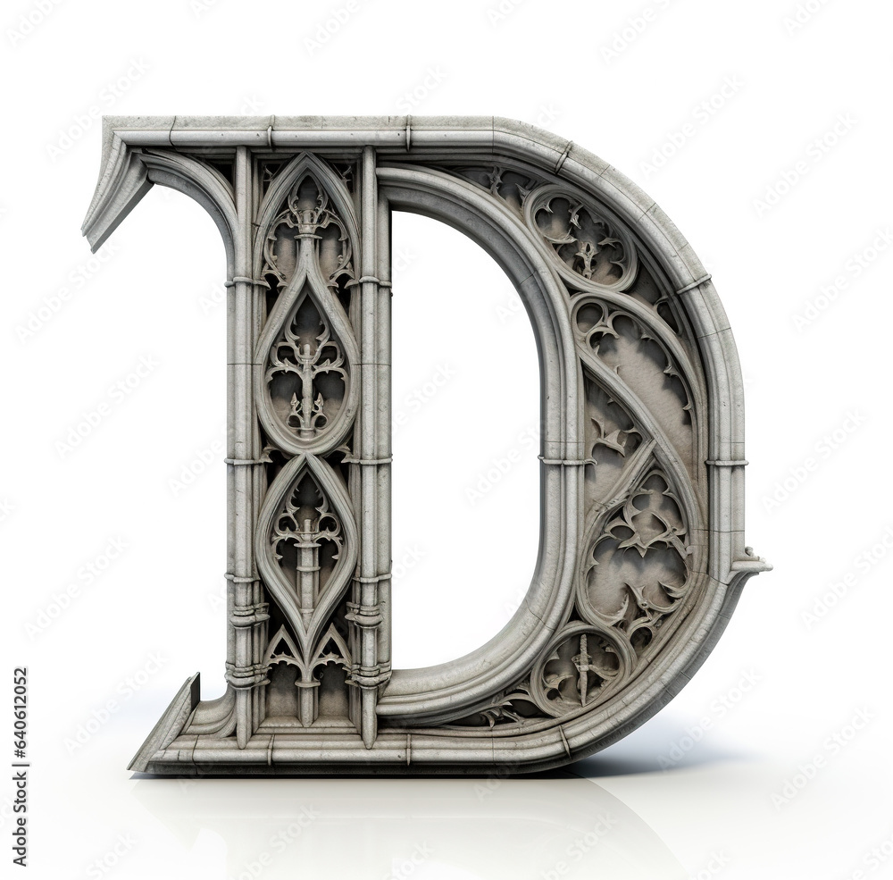 Gothic Cathedral-themed font, 3d render letter d surrounded by Stained ...
