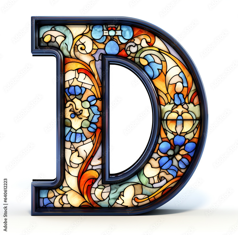 Gothic Cathedral-themed font, 3d render letter d surrounded by Stained ...