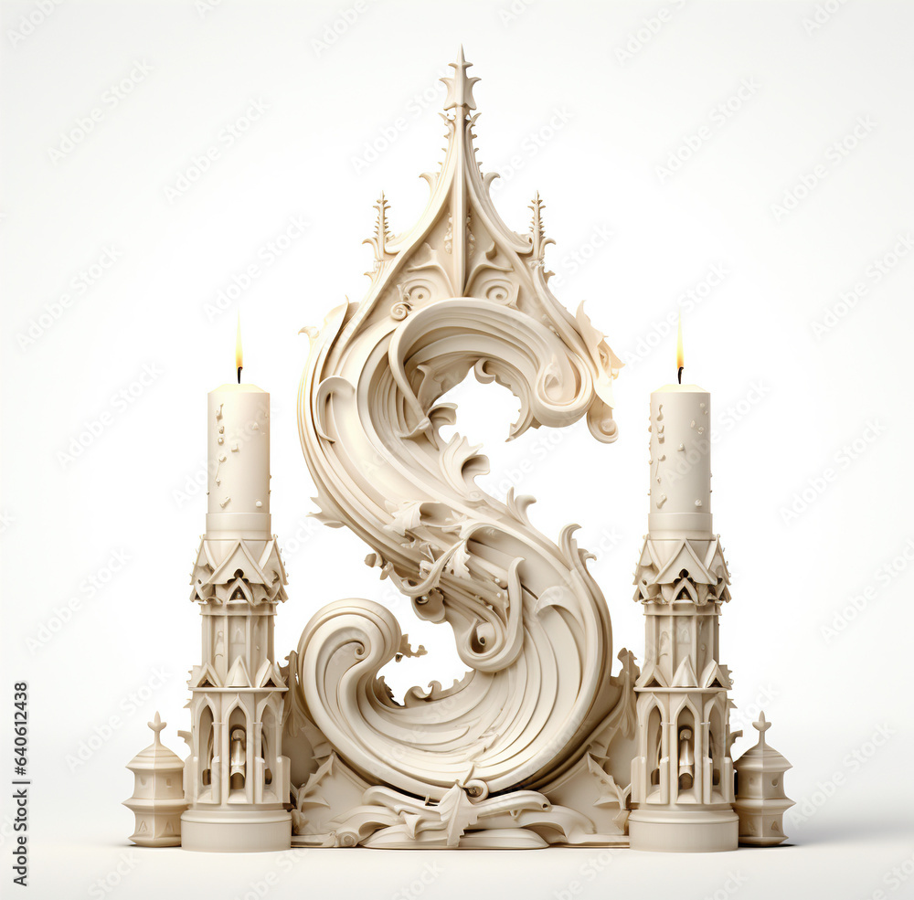 Gothic Cathedral-themed font, 3d render letter s surrounded by Altar ...