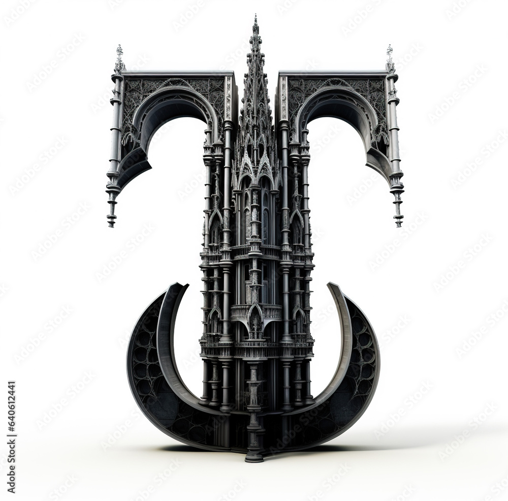 Gothic Cathedral-themed font, 3d render letter t surrounded by Cryptic ...