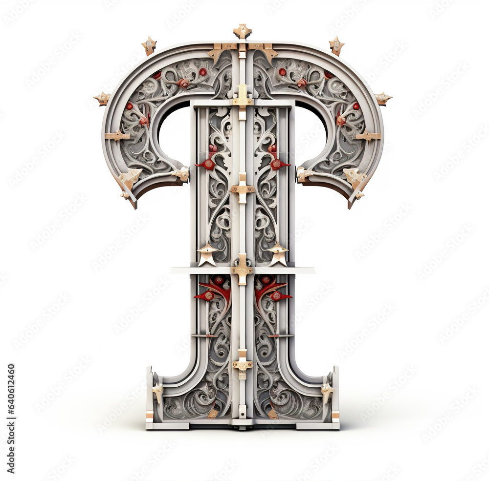 Gothic Cathedral-themed font, 3d render letter t surrounded by Cryptic ...
