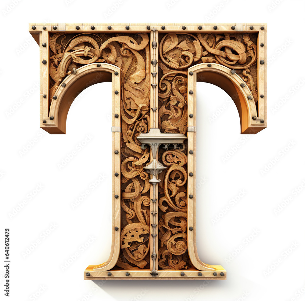 Gothic Cathedral-themed font, 3d render letter t surrounded by Cryptic ...
