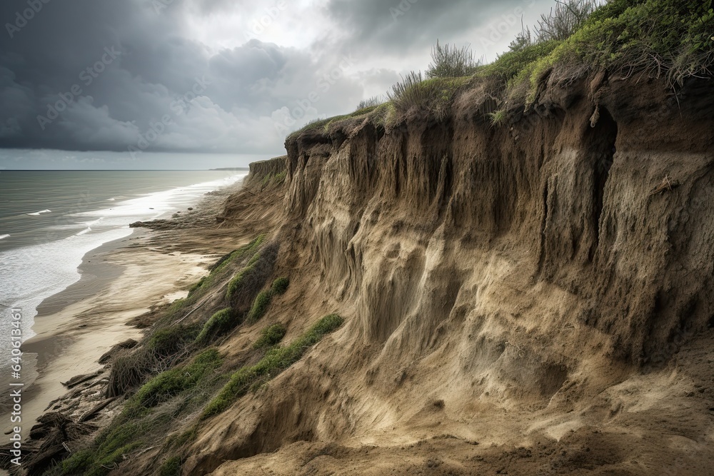 Soil erosion, coastal cliff with visible signs of erosion, exposed ...