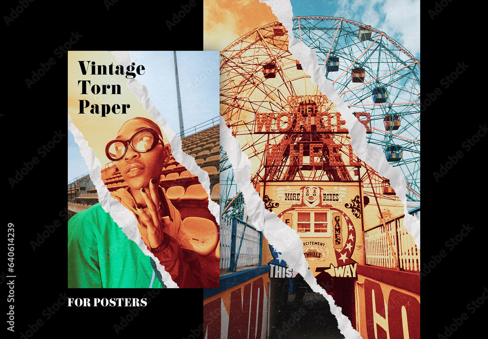 Retro Torn Paper Poster Photo Effect Mockup Stock Template | Adobe Stock