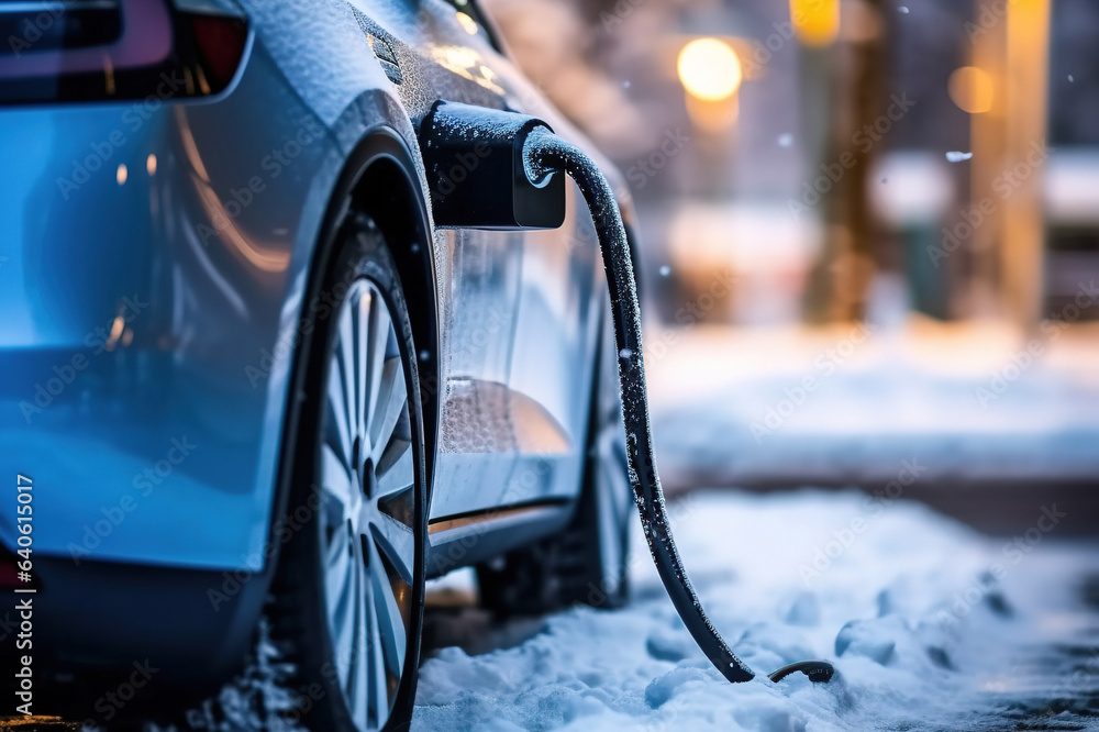 Frozen EV charger for electric vehicles. Created using generative AI ...