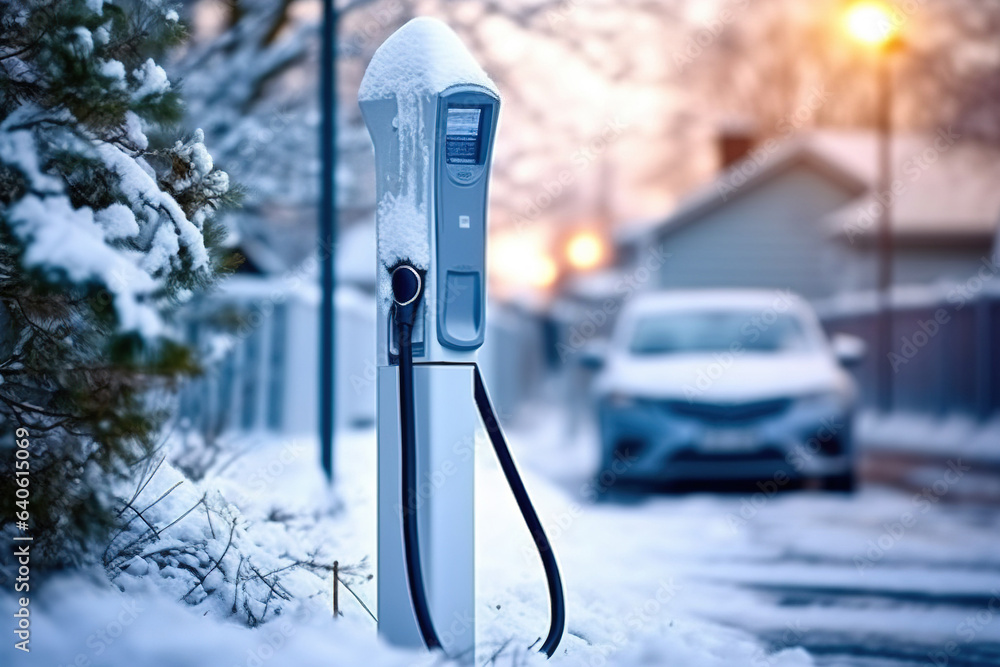 Frozen EV charger for electric vehicles. Created using generative AI ...