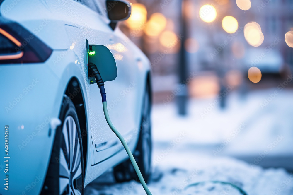 Frozen EV charger for electric vehicles. Created using generative AI ...