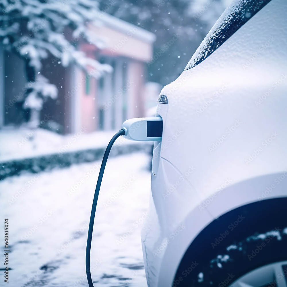 Frozen EV charger for electric vehicles. Created using generative AI ...