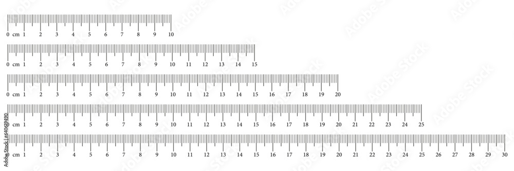 Collection measuring charts with 10,15, 20, 25, 30 centimeters. Length ...