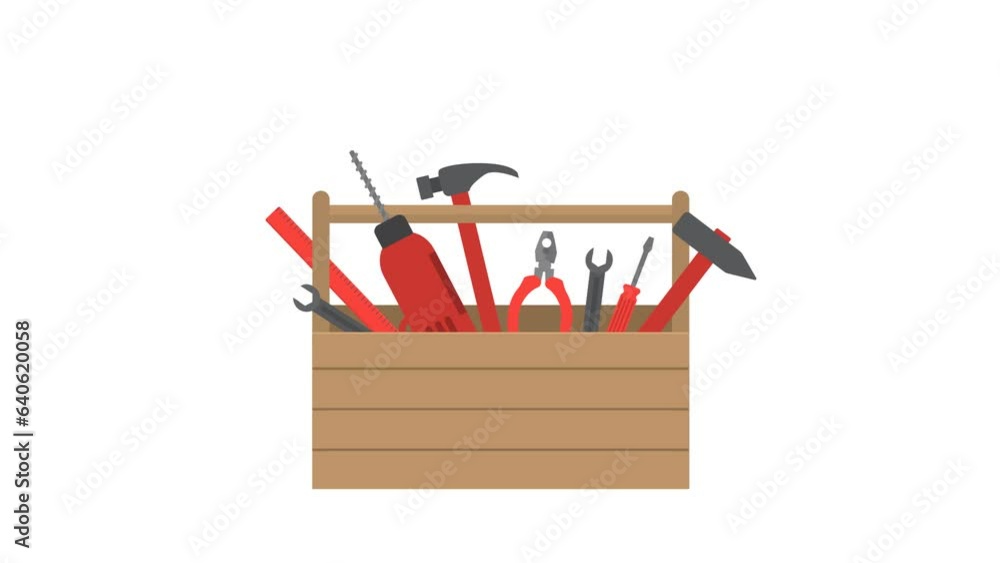 Toolbox animation with alpha channel. Drill, hammer, screwdriver ...