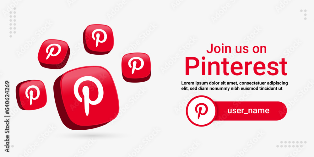 Vetor de join or follow us on pinterest. 3d pinterest logo social media ...